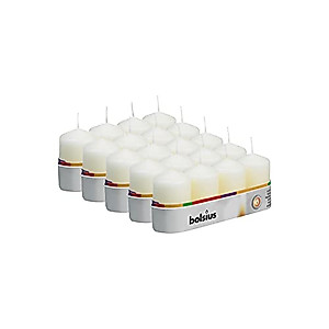 BOLSIUS 20 Count 1.6 x 2.4 Inch Ivory 'Small' Pillar Candles - 7 Burn Hours - Premium European Quality - Unscented Dripless and Smokeless Wedding, Party, Restaurant, & Special Occasion Candle Set