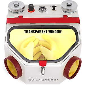 Vevor Sandblaster, Professional Lab Sandblaster With 2 Pens & 2 Tanks, Dental Sandblasting Equipment With Led and Glass Window for Surface Treatment of Materials