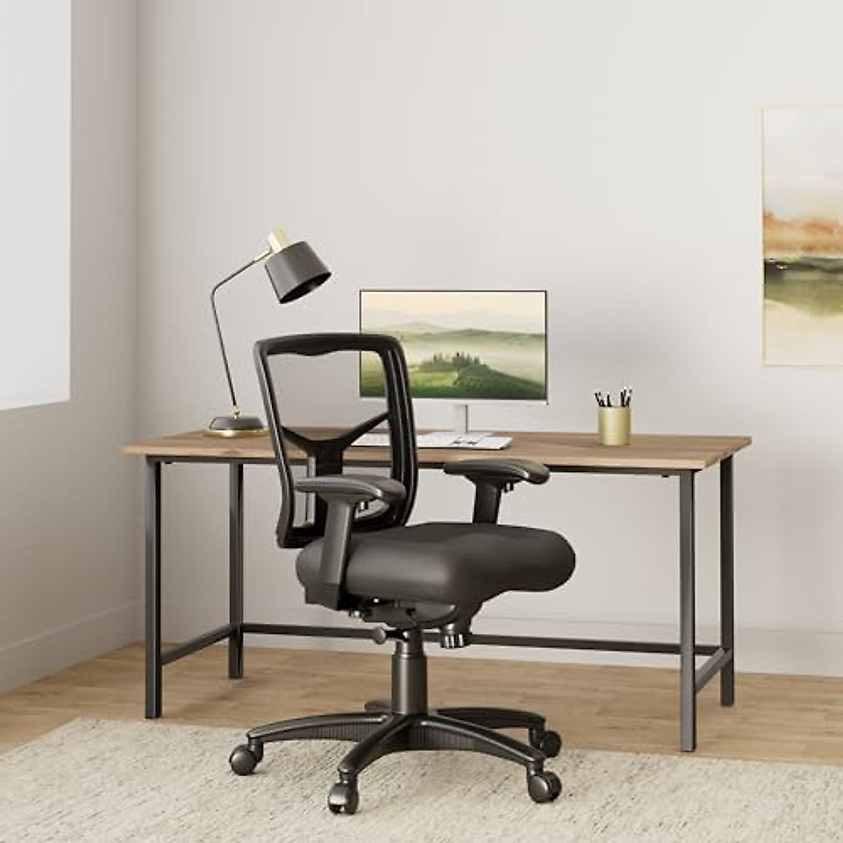 Office Star ProGrid Breathable Mesh Back Manager's Office Chair with Built-in Lumbar Support and Height Adjustable Padded Arms, Coal FreeFlex Fabric