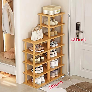 Bamboo Shoe Rack 12 Tier- Vertical Shoe Rack for Small Spaces, Tall Narrow Shoe Rack Organizer for Closet Entryway Corner Garage and Bedroom,Skinny Shoe Shelf with Free Stackable DIY
