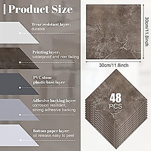 48 Pieces Vinyl Flooring Peel and Stick on Floor Tile 12 x 12 Inch Self Adhesive Waterproof for Kitchen Bathroom Living Room Bedroom (Multicolor Marble)