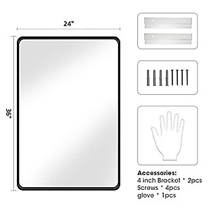 Amorho Black Frame Mirror for Wall, 22x 30 Rounded Corner Rectangle Mirror, Matte Black Bathroom Mirror, Metal Vanity Mirror, Tempered Glass Shatter-Proof Mirror (Horizontal/Vertical)