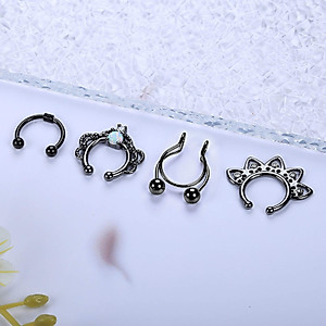Drperfect Fake Nose ring for Women Men Non Piercing Nose Hoop Ring Chain to Ear Nose Studs Horseshoe Septum Ring Clip On Faux Septum Piercing Jewelry