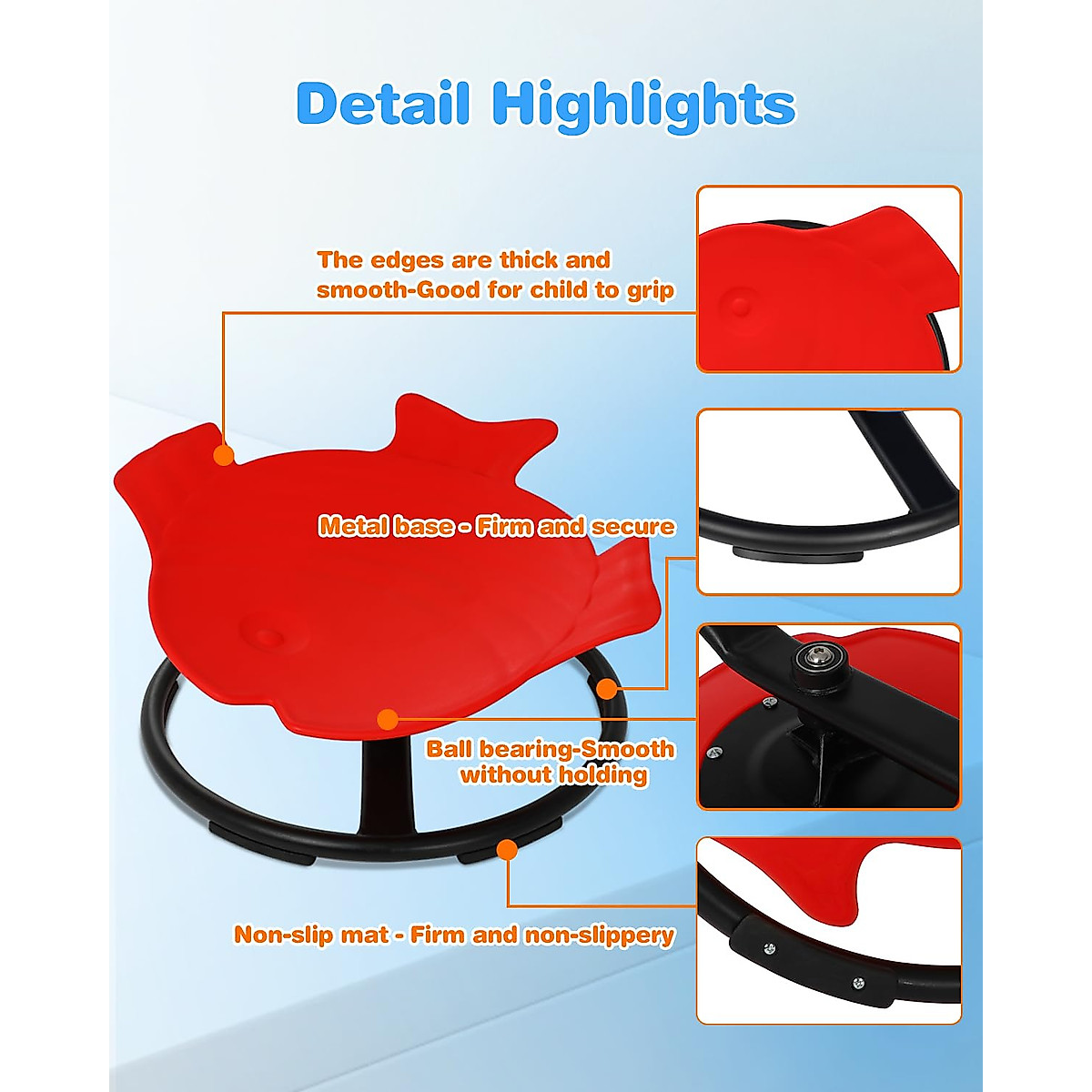 FAHKNS Spin Chair for Kids, Sensory Swivel Chair, Swivel Chair for Autism Kids Training Concentration, Outdoor and Indoor Non Slip Metal Base Sensory Chair Relieving Toddlers Sickness Symptoms