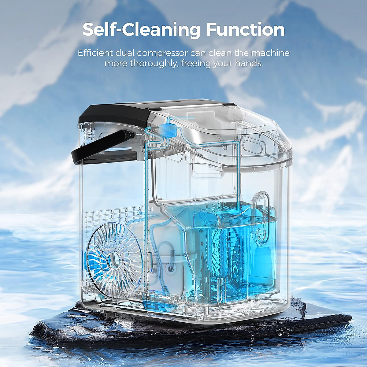 Nugget Ice Maker Countertop with Handle, 35lbs/Day, Portable Ice Maker Counter top with Chewable Ice, One-Click Operation, Compact Design Crushed Pellet Ice Maker for Home/Kitchen/Office(Black)