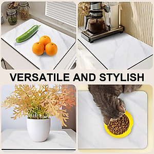 24" x 16" Dish Drying Mat for Kitchen Counter, Absorbent Hide Stain Rubber Backed Coffee Mat, Easy Clean, Eco-friendly, Heat-resistant, Large Kitchen Drying Mat, White Marble