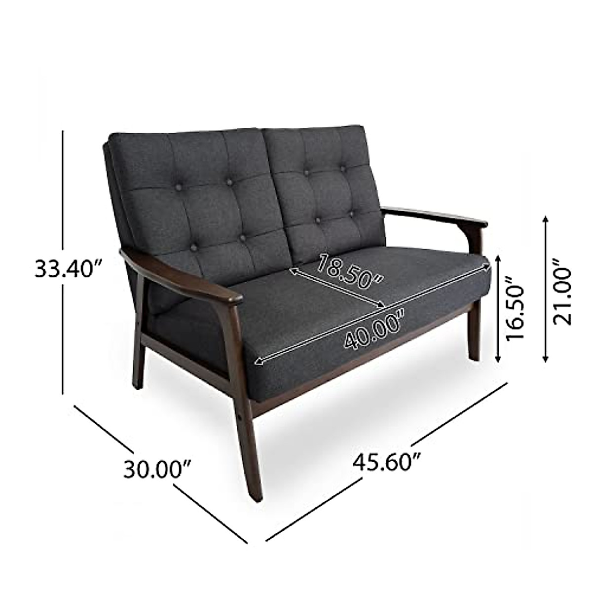 Christopher Knight Home Athena Mid Century Waffle Stitch Tufted Accent Loveseat with Rubberwood Legs-Black and Walnut Finish