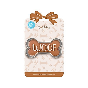 R & M International 8020 Dog Bone Shaped Tinplated Steel Cookie Cutter, 3.5", Gift Tag Carded