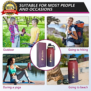 Lexlion Water Bottle 32 Oz, Triple Walled Insulated Stainless Steel Reusable, Wide Mouth, Fruit Diffuser-Thermal Leaf Infuser, Silicone Sleeve&Cleaning Brush, 3 Lids Leak Proof, Metal Mug gallon