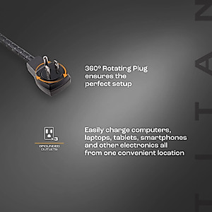 Titan 3-Outlet Power Strip, 4 ft Braided Extension Cord, LED Light Strip with Full Spectrum Color-Select, Compatible with Power Gaming PC, Laptop, Computer Setup, PS4, PS5, Xbox, Black, 60046
