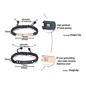 MJartoria Couples Bracelets, Matching Bracelets for Couples His Queen and Her King, Handmade Rope Braided Rhinestone, Stainless Steel Bracelets Valentine's Day for Wife Husband