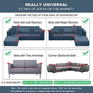 BT.WA Couch Cover L Shape Sectional Sofa Cover 2-Piece Soft Stretch Sofa Slipcover Furniture Protector Couch Slipcover with 2Pcs Pillowcases (Sofa 3 Seater + 3 Seater, Teal)