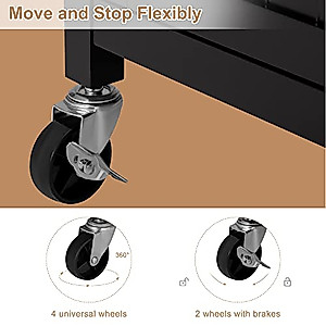 Rolling Kitchen Island Cart with Storage, Farmhouse Kitchen Cart on Wheels, Kitchen Cabinet with Barn Door and Drawer for Dining Room, Wood Top & Side Hooks, 36” H, Black