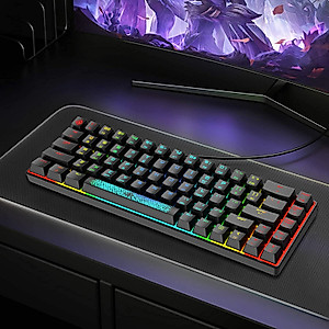MAGIC-REFINER 60% Mini Mechanical Keyboard, MK14 Wired Gaming Keyboard with Chroma RGB Backlit,Clicky Blue Switch,NKRO 68Key No-Conflict,Ergonomic with Detachable USB-C Cable for Win/Mac/PC(Black)