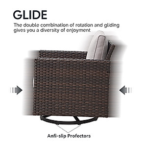 Artfurniz 5 Piece Wicker Patio Furniture Set - Outdoor Swivel Rocker Chairs Set with 3 Seat Sofa and Ottomans, Small Patio Conversation Sets Proch Furniture for Balcony Deck - Brown/Beige