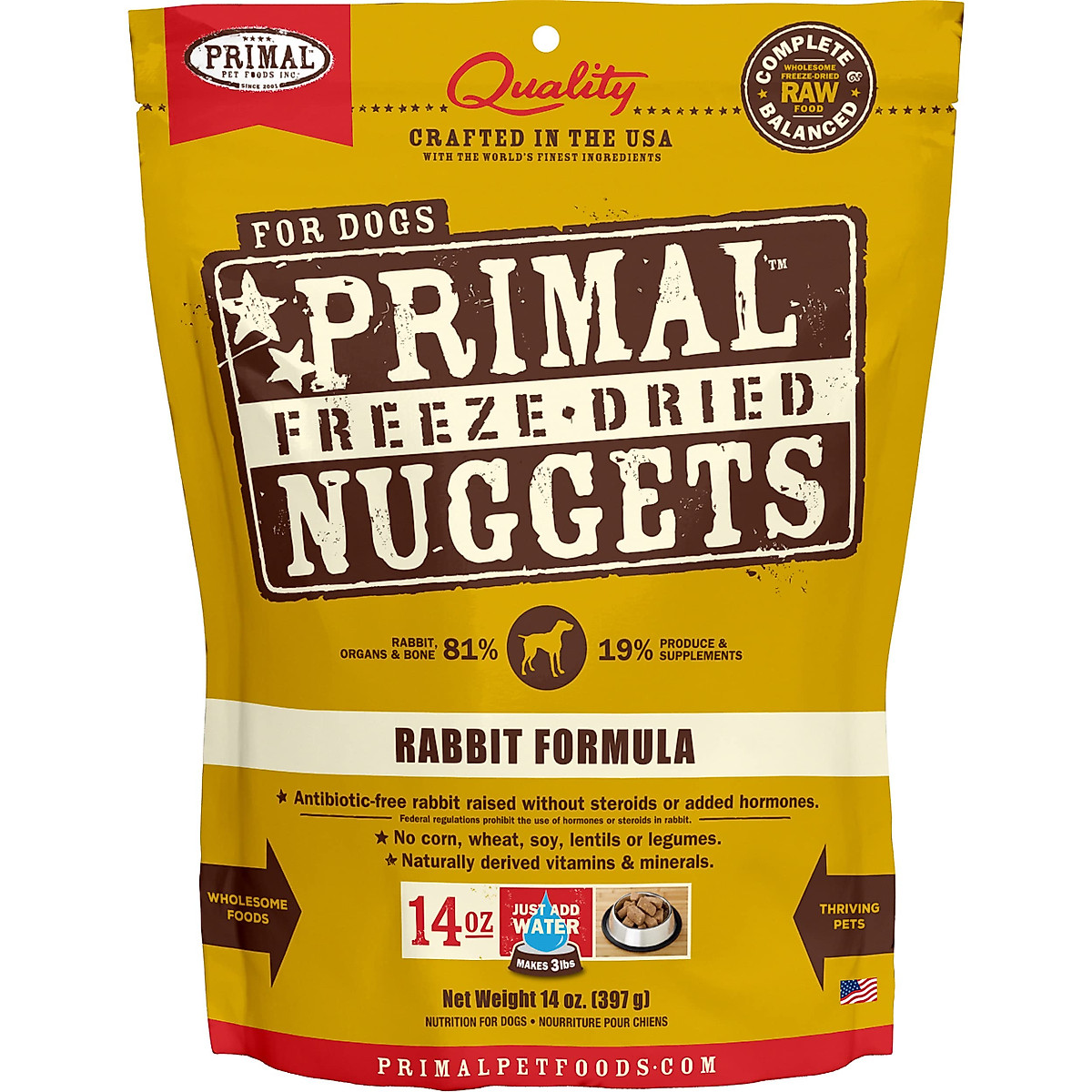 Primal Freeze Dried Dog Food Nuggets Rabbit 14 oz, Complete & Balanced Scoop & Serve Healthy Grain Free Raw Dog Food, Crafted in The USA