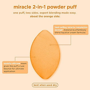 Real Techniques Miracle 2-In-1 Powder Puff, Dual-Sided, Full-Size Makeup Blending Puff, Reversible Elastic Band, Precision Tip Makeup Sponge & Powder Puff, For Liquid, Cream & Powder, 1 Count