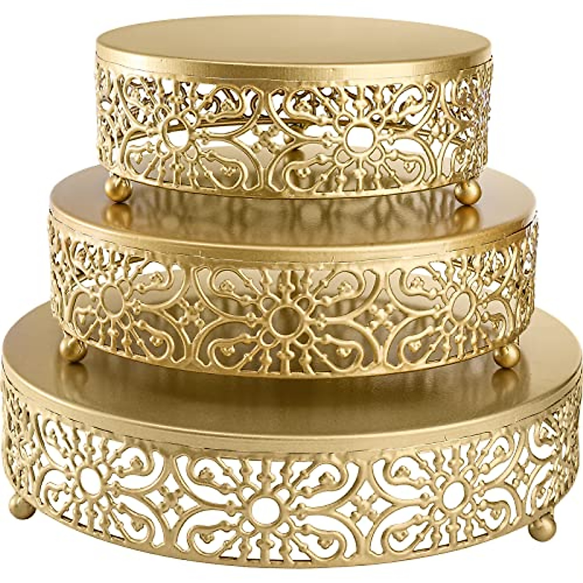 Hedume 3 Pack Cake Stand, Round Metal Cake Stands, 8" 10" 12" Dessert Display Cupcake Stands, Wedding Brithday Party Celebration Dessert Cake Display Plates-Gold