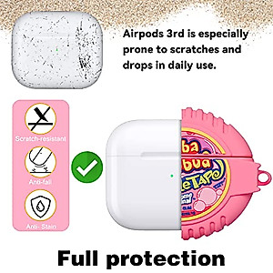 Mulafnxal Case for Airpods 3 3rd Generation Cute Soft Silicone 3D Funny Fun for Air pod 3 (2021) Cover Unique Fashion Food Design Skin Cartoon Ring Kits Cases for Kids Boys Girls Teen (Bubble Gum)