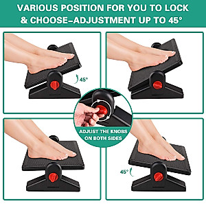 Prodigen Upgrade Adjustable Under Desk Footrest Ergonomic Foot Rest with Removable Sponge Cushion for Home, Office, Four Seasons, Tilt Angle Adjustment Non-Skid Massage Surface Comfort