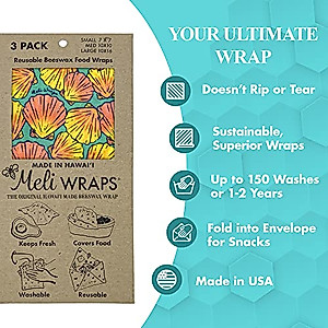 Meli Wraps - 3-Pack Reusable Beeswax Wraps for Food, Eco-Conscious Food Storage, Small, Medium and Large Food Wrap, Shells