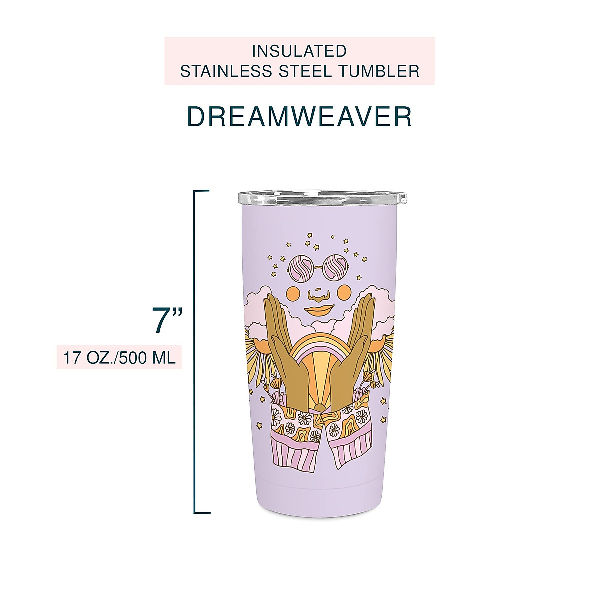 Studio Oh! Insulated Stainless-Steel Tumbler - Double-Walled 17-Ounce Travel Cup - Vacuum Seal Keeps Liquids Hot or Cold for Hours - Fits Standard Size Cup Holders - Dreamweaver