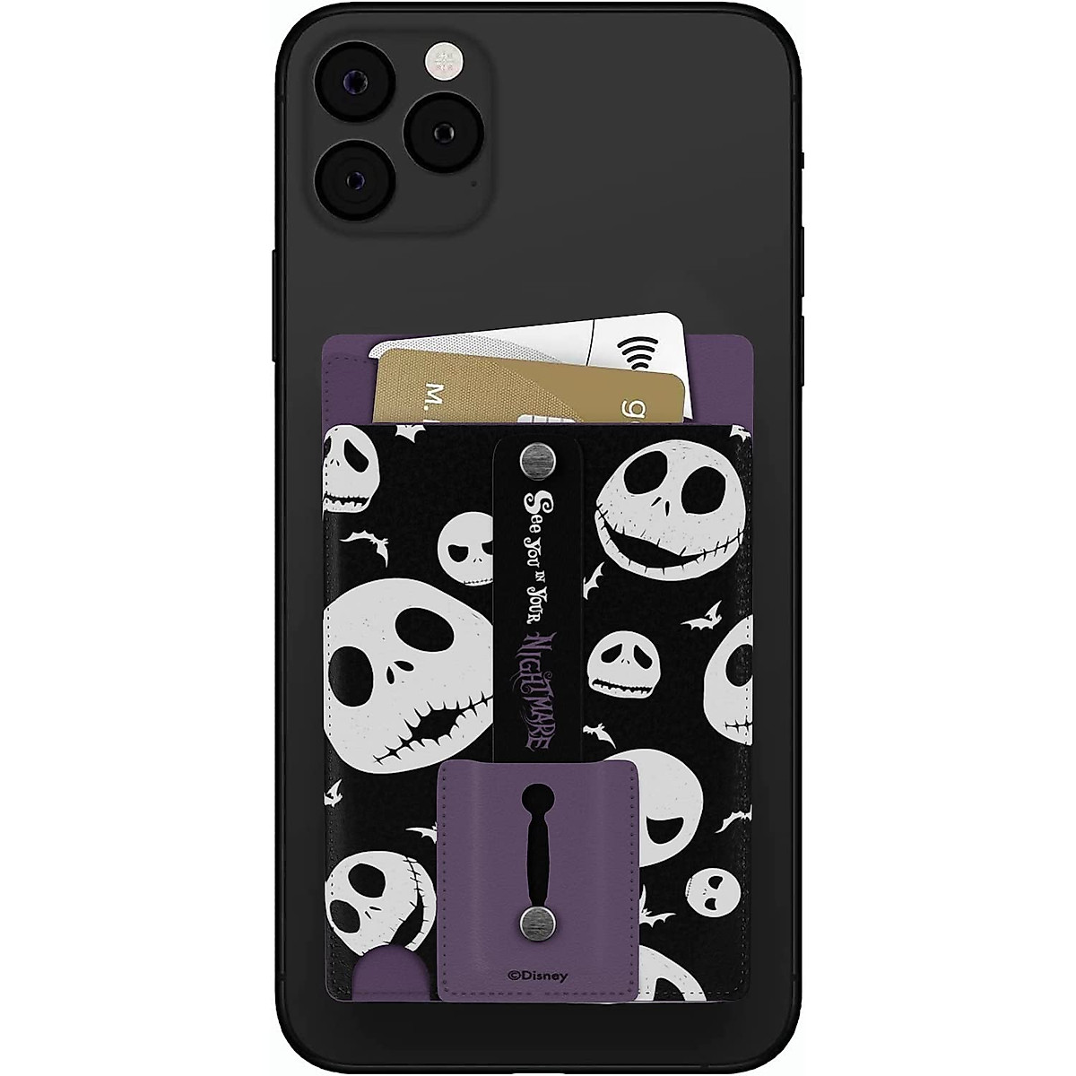 iJoy Disney Tim Burton’s The Nightmare Before Christmas Phone Wallet Stick On- Adhesive Cell Phone Wallet Card Holder with Finger Strap and Kickstand - Jack Skellington Gifts