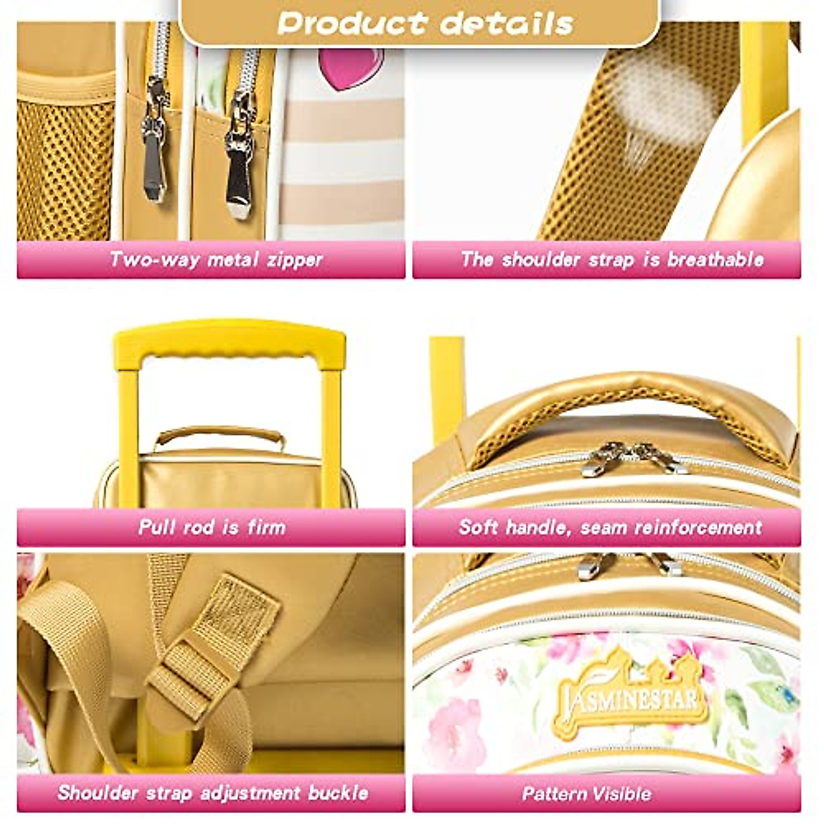 MOHCO Rolling Backpack Cute 16 inch Set 3 in 1 with Lunch Bag and Pencil Case for Girls (Yellow)