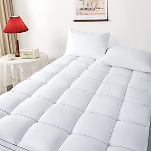 SAKIAO Mattress Topper, Extra Thick Cooling Mattress Pad for Back Pain, Breathable Fluffy Ultra Soft Pillow Top Down Alternative Fill Mattress Pad Cover (White, King)