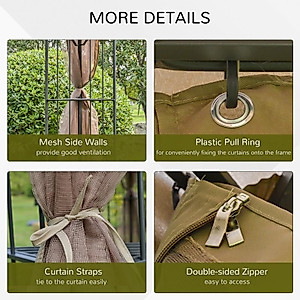 10 X 10ft Hardtop Gazebo, Steel Outdoor Patio Gazebo Canopy, Double Roof Gazebo with Removable Mesh Curtains, Outdoor Steel Frame Vertical Stripes Roof Permanent for Deck Backyard Garden Lawns