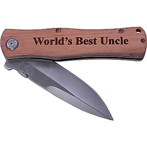 World's Best Uncle Folding Pocket Knife - Great Gift for Birthday or Christmas Gift for uncle (Wood)