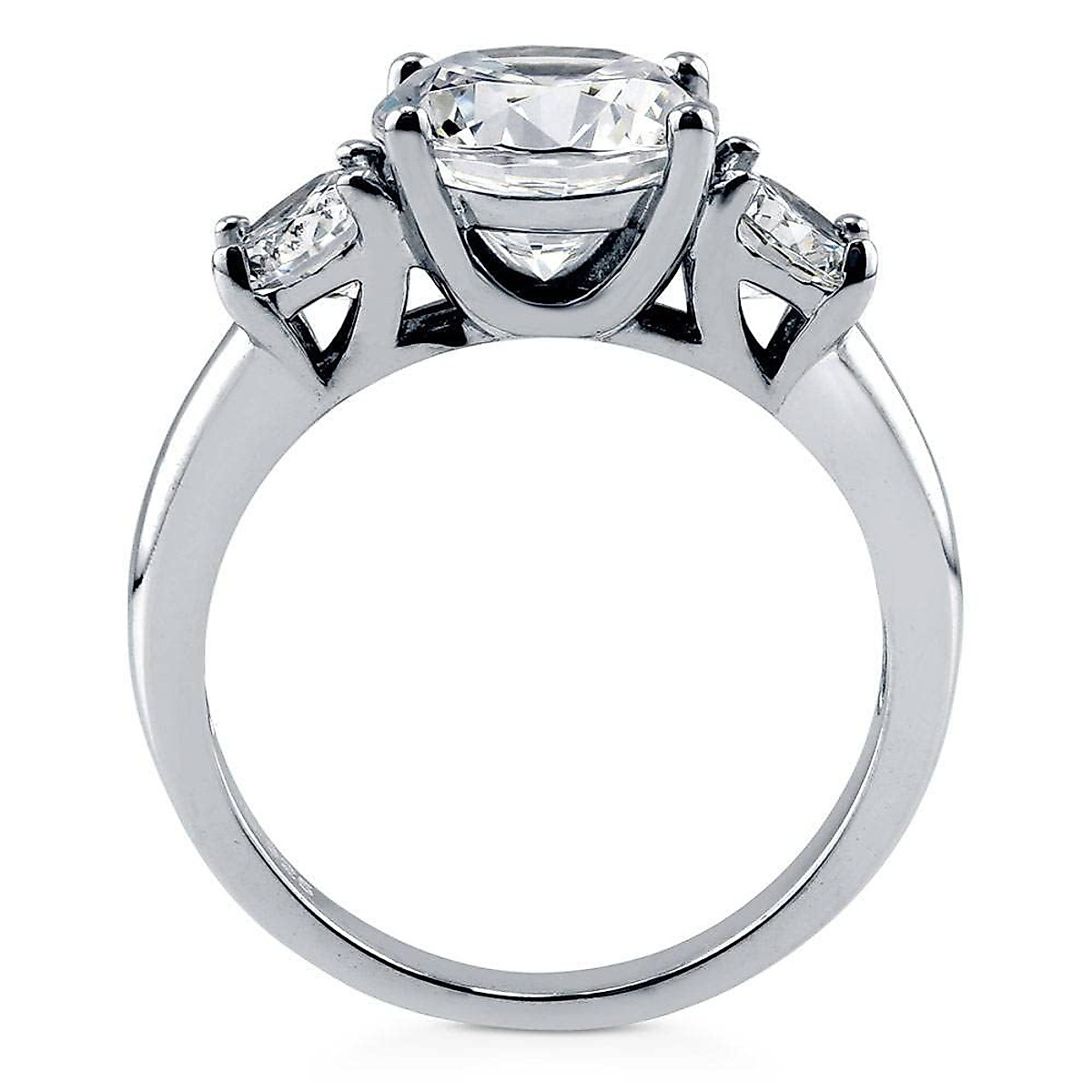 BERRICLE Sterling Silver 3-Stone Wedding Engagement Rings Round Cubic Zirconia CZ Ring for Women, Rhodium Plated Size 4