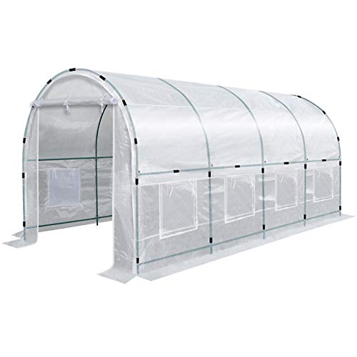 YardGrow Half Transparent Walk-in Plant Greenhouse Heavy Duty Garden Tunnel Tent with ABS Clamps (16'X7'X7')
