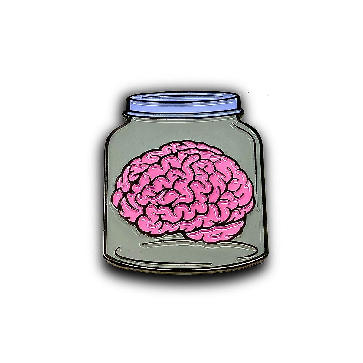 BRAIN IN A JAR PIN - Novelty Funny Brain in a Mason Jar, Cute Enamel Lapel PIN, GREY - 3 cm x 2.7 cm