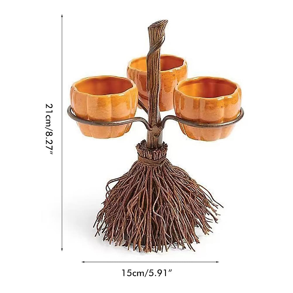 LIANGLIDE Halloween Pumpkin Snack Bowl Stand Halloween Candy Bowl Collapsible Party Trays Pumpkin Bowls on Broom for Serving Snacks Salad Dessert Halloween Party Decorations