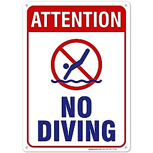 Attention No Diving Sign, 10" x 14" 0.40 Aluminum, Fade Resistance, Indoor/Outdoor Use, USA MADE By My Sign Center