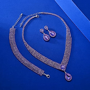 M MIRACULOUS GARDEN 3 Pack Women Rhinestone Crystal Necklace Bangle Bracelet Teardrop Dangle Earrings Jewelry Set for Wedding Party