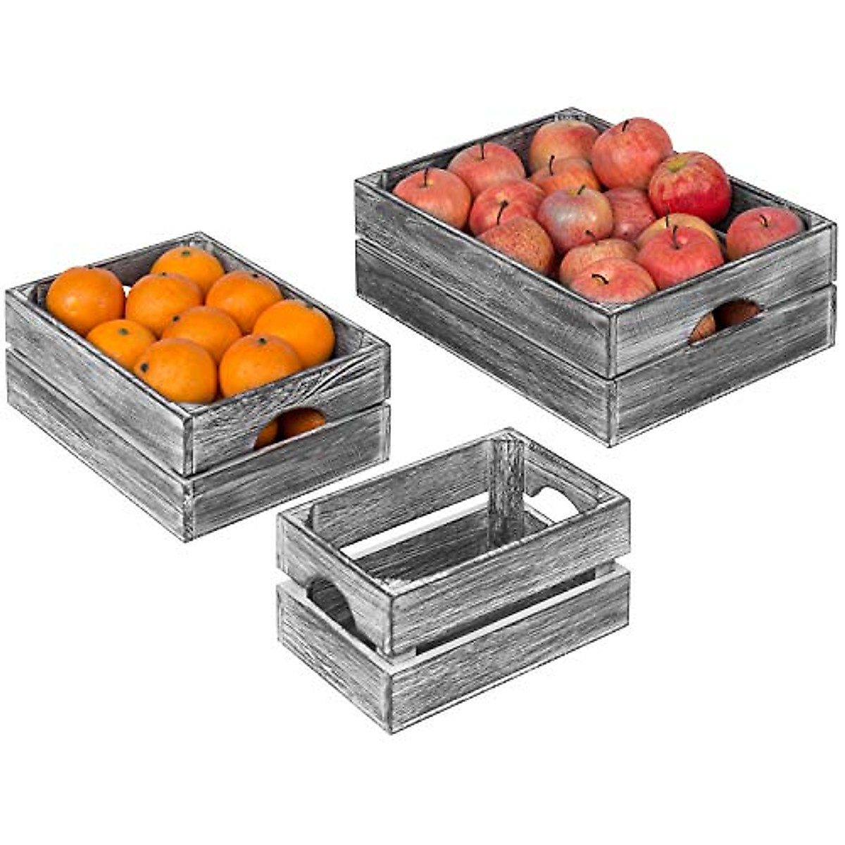 MyGift Country Rustic Gray Washed Wood Storage Decorative Box, Nesting Wooden Crate Box Container, Set of 3