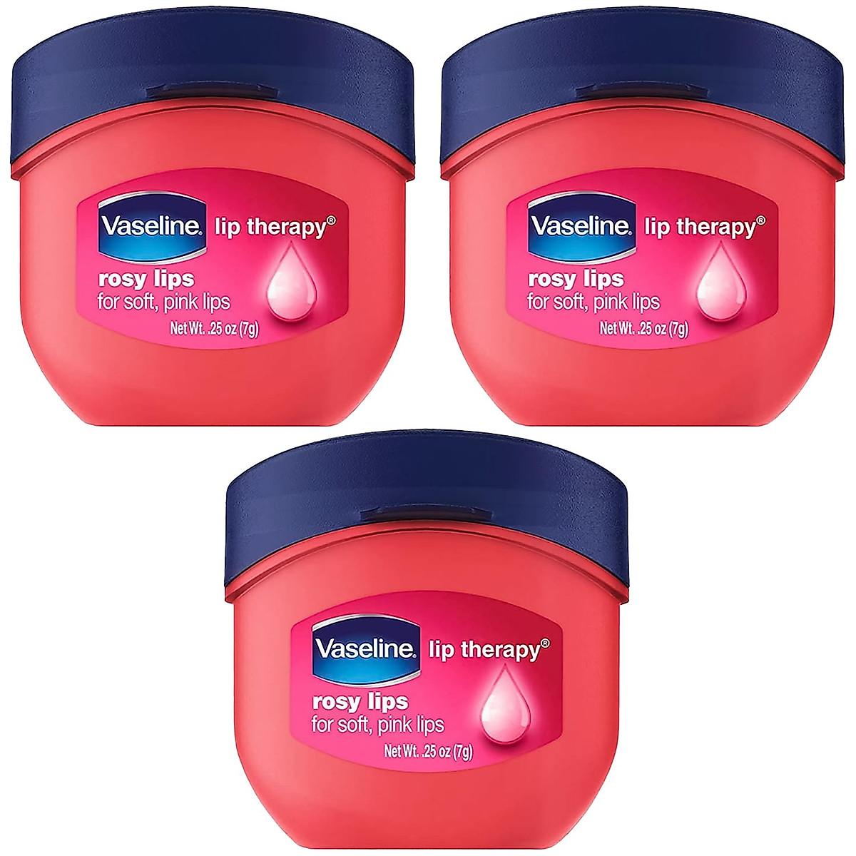 Vaseline Lip Therapy Rosy Lips 3-Pack – Mini Lip Balms for Soft, Pink Lips, 0.25 Oz Ea