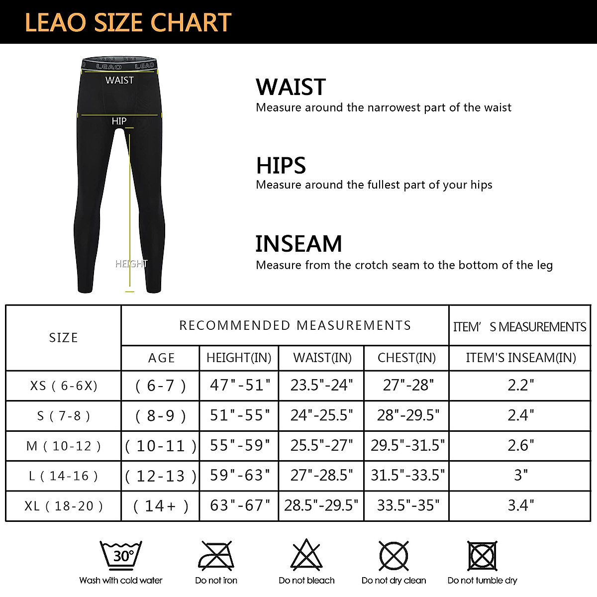 LEAO Youth Boys Compression Leggings Fleece Quick Dry Sports Tights Soccer Baseball Basketball Baselayer Pants Navy L