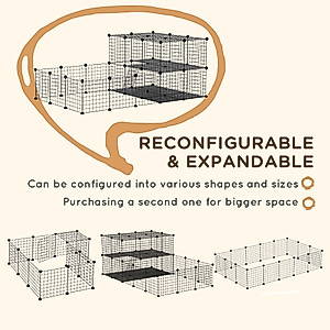 PawHut 47 Panels Pet Playpen, Small Animal Playpen with Doors, Portable Metal Wire Yard Bunny Pen for Guinea Pigs, Chinchillas, 14" x 14"