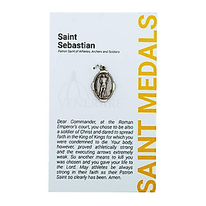 1" Saint and Holy Subject Medal with Prayer Card | Over 25 Different Saints | Durable and Detailed Charm | Pendant Medal Carded with Prayer | Christian Jewelry (St. Sebastian)