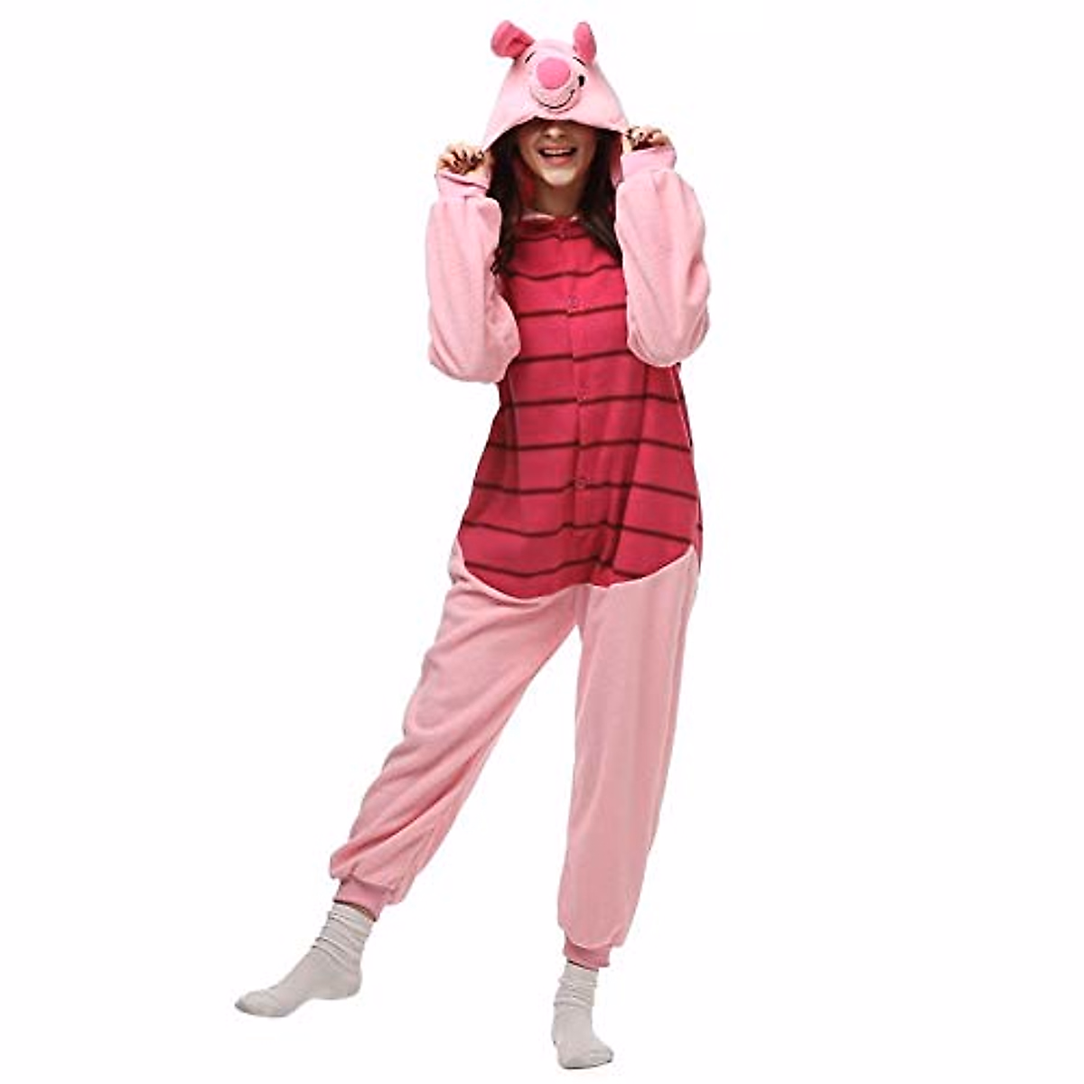 TSMY Christmas Masquerade Piglet Costume Halloween Unisex Adult Onesie Pig Pajama Pink Small