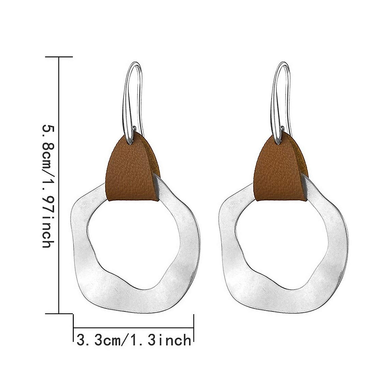 CrownUS Leather Hammered Earring Packs Boho for Women Ladies Silver Plated Irregular Geometric Dangle Drop Ear Jewelry