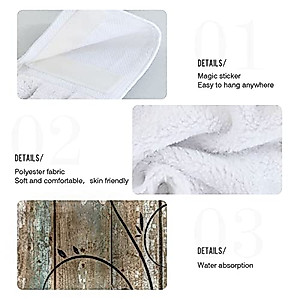 2Pcs Rustic Daisy Flower Kitchen Hand Towels Vintage Wooden Board Hanging Tie Towels with Loop & Hook Soft Vintage White Flower Rustic Barnwood Dishcloths for Bathroom Washroom Guestroom Hotel