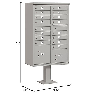 16 A Size Doors, USPS Access Type III Cluster Box Unit, Gray