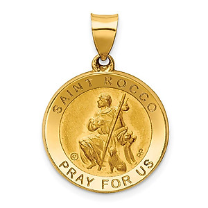 14K Polished/Satin St. Rocco Hollow Medal Pendant 26.4mm 18.7mm style XR1695