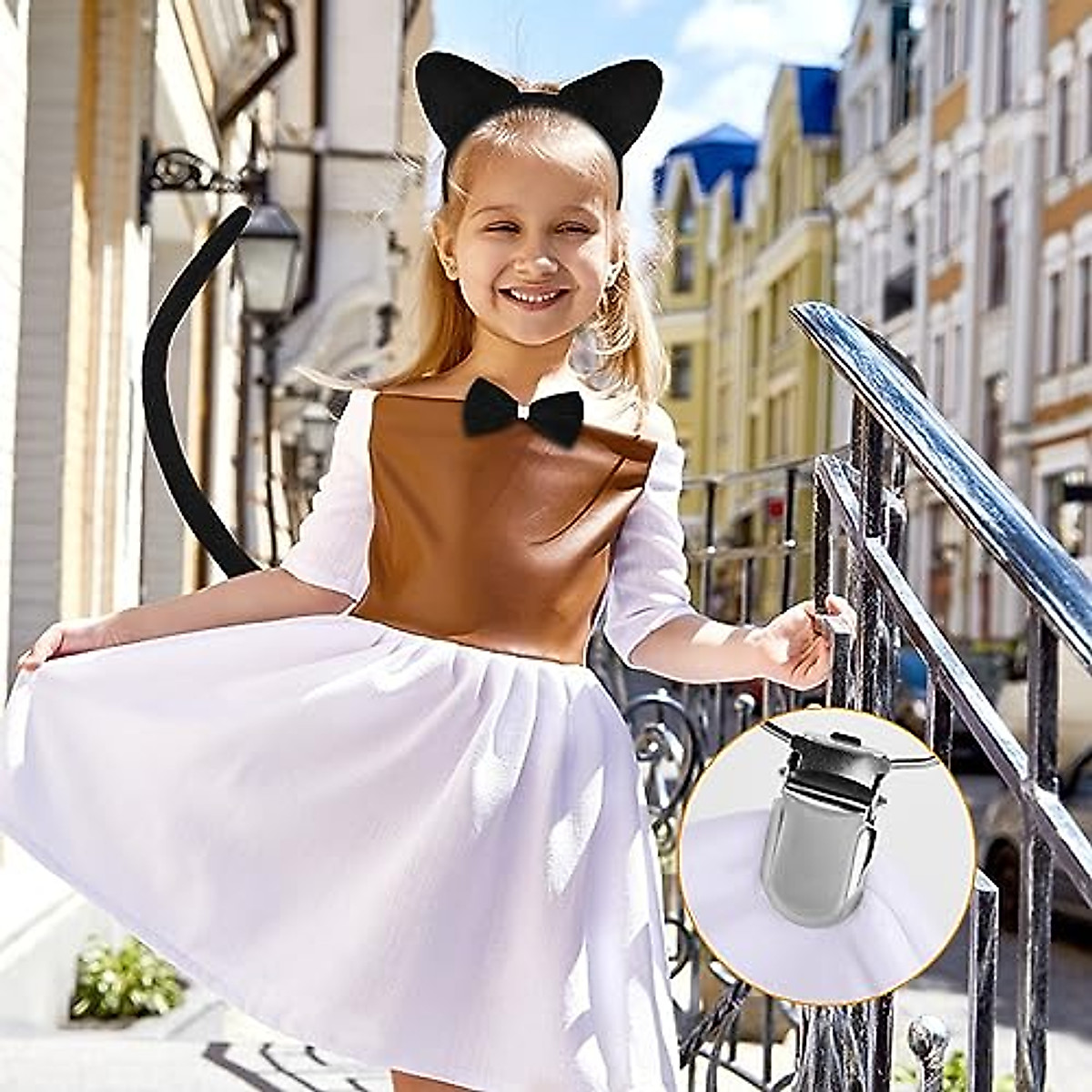 ZONESTA Cat Costume,Cat Noir Costume Black Cat Ear and Tail Set with Bow Tie Halloween Decoration Party Christmas Birthday Cosplay