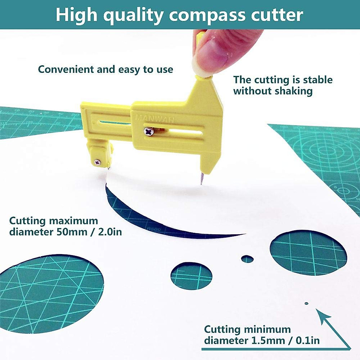 Circle Paper Cutter, 1.5-50mm Adjustable Diameter Compass Circle Cutter Craft Cutting Tools for Paper, Cardboard, Foam