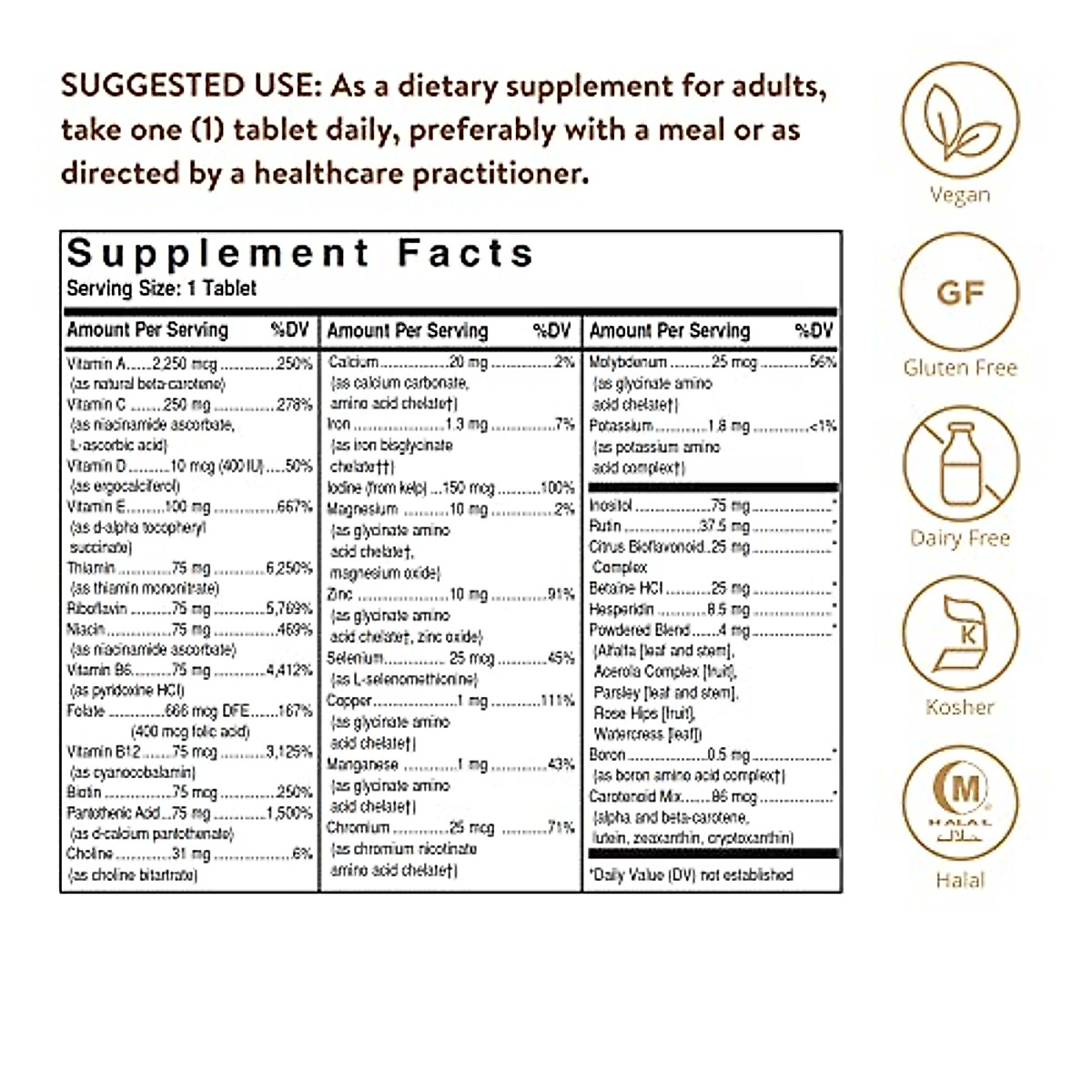 Solgar Formula VM-75 - Multivitamin with Chelated Minerals - Vitamin A, B6, B12, C, D, E - Biotin, Magnesium, Calcium, Iron, Zinc - Vegan Gluten/ Dairy Free - 180 Count (Pack of 1), Cream